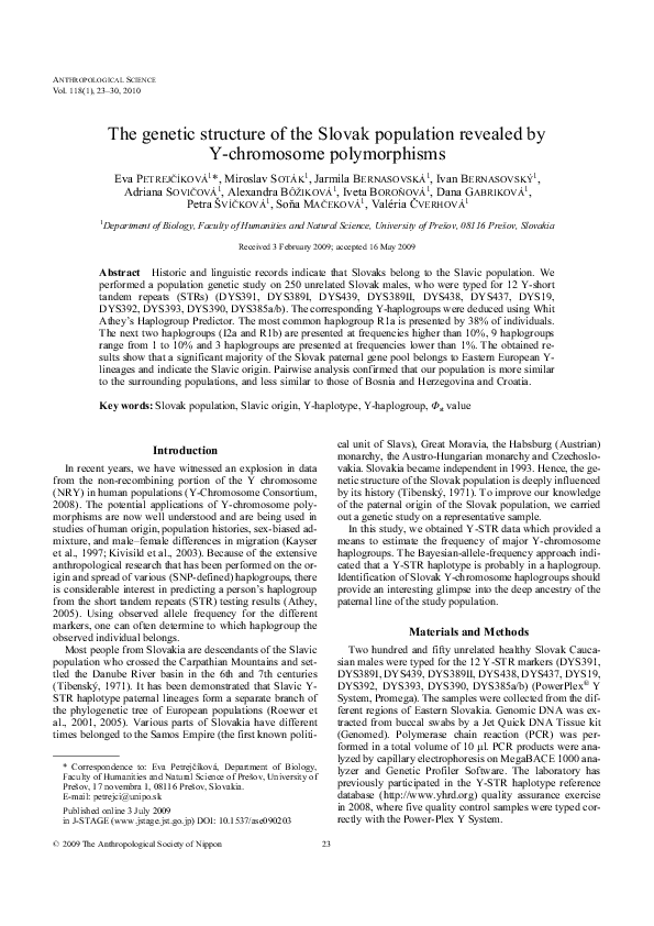 (PDF) The genetic structure of the Slovak population revealed by Y ...