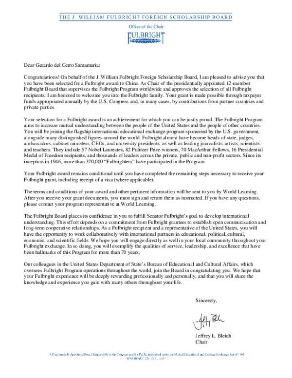 (PDF) FULBRIGHT TO CHINA (AWARD LETTER)