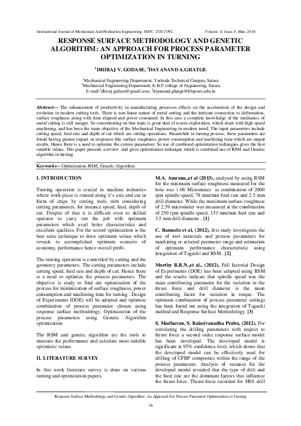 Pdf Response Surface Methodology And Genetic Algorithm An Approach