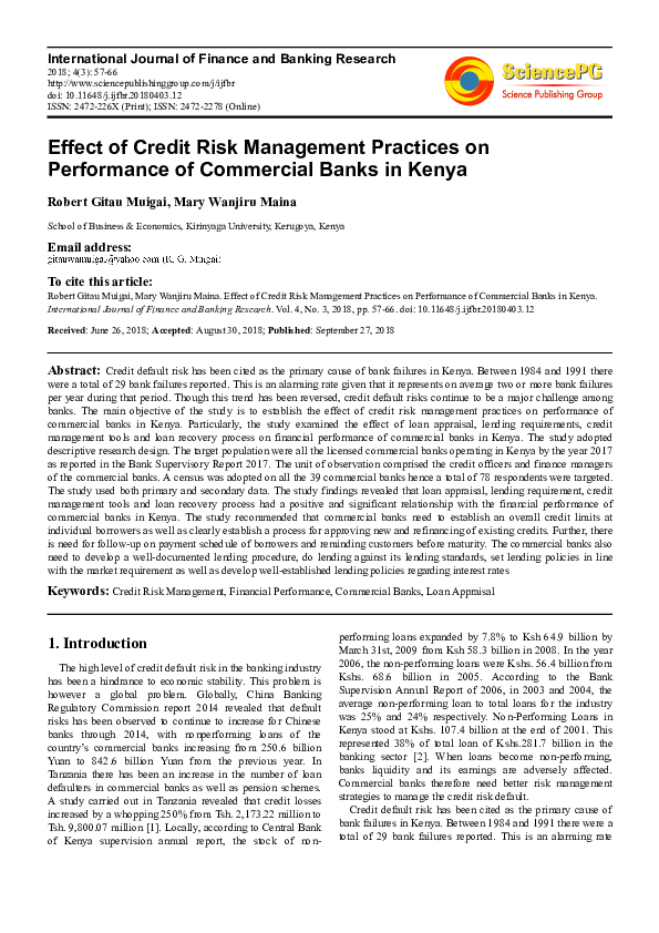 (PDF) Effect of Credit Risk Management Practices on Performance of ...