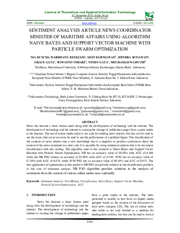 (PDF) News Coordinator Minister of Maritime Affairs Using Algorithm Naive Bayes and Support ...