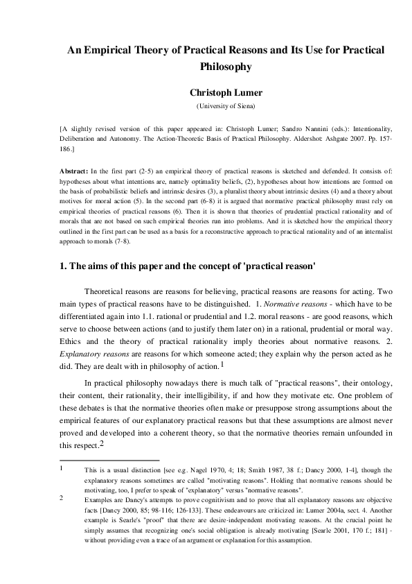 (PDF) An Empirical Theory of Practical Reasons and Its Use for ...