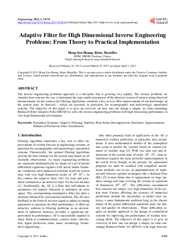 (PDF) Adaptive Filter for High Dimensional Inverse Engineering Problems ...