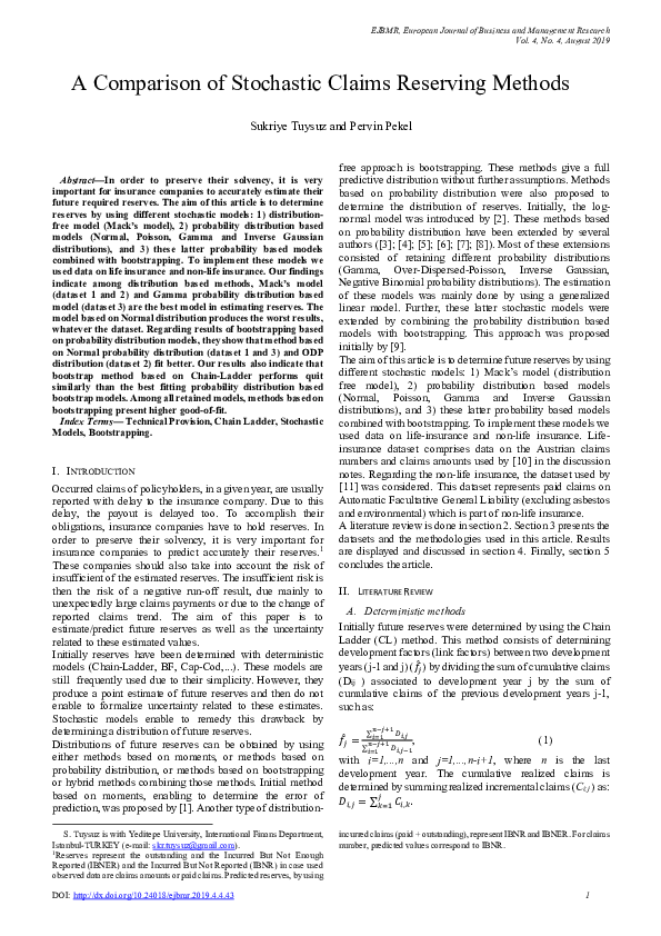 (PDF) A Comparison of Stochastic Claims Reserving Methods | Sukriye ...