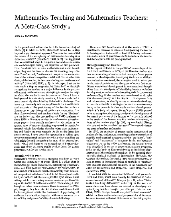 (PDF) Mathematics teaching and mathematics teachers: A meta-case study