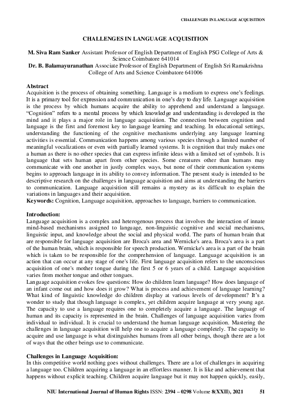 (PDF) CHALLENGES IN LANGUAGE ACQUISITION