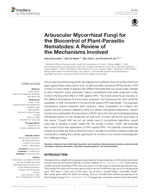 (PDF) Arbuscular Mycorrhizal Fungi for the Biocontrol of Plant-Parasitic Nematodes: A Review of ...