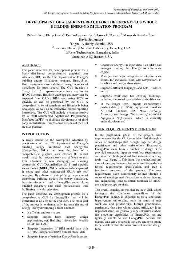 Pdf Development Of A User Interface For The Energyplus Whole Building Energy Simulation Program
