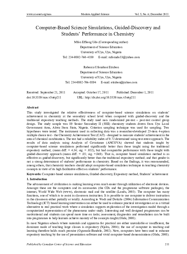 (PDF) Computer-Based Science Simulations, Guided-Discovery and Students ...