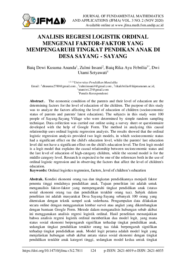 (PDF) Analisis Regresi Logistik Ordinal Mengenai Faktor-Faktor Yang Mempengaruhi Tingkat ...
