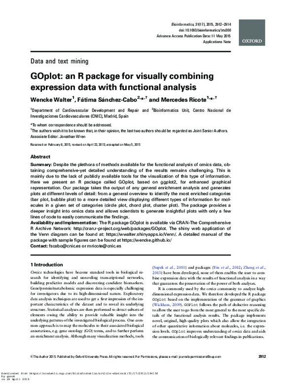 (PDF) GOplot: an R package for visually combining expression data with ...