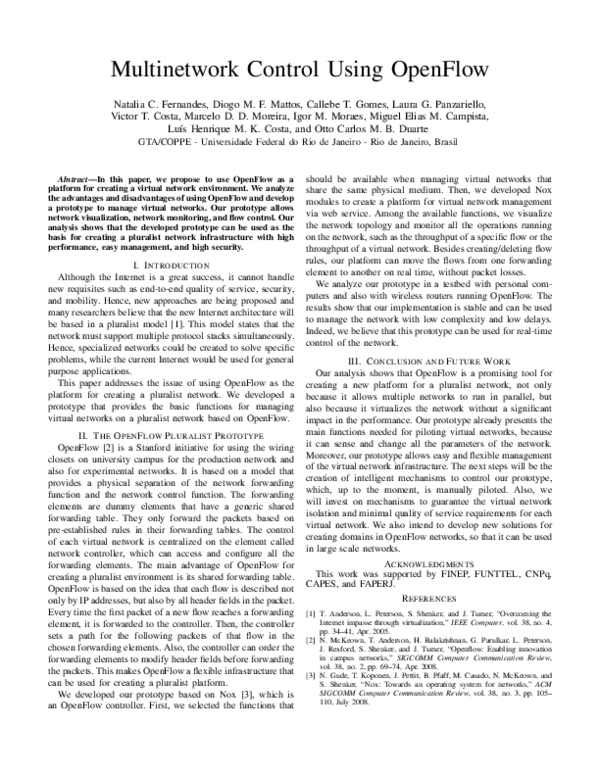 (PDF) Multinetwork control using OpenFlow