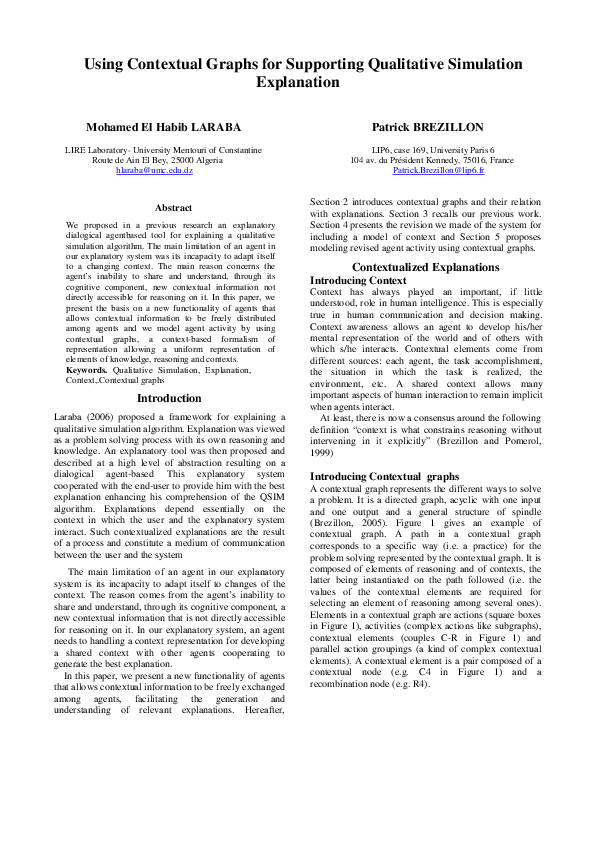 (PDF) Using Contextual Graphs for Supporting Qualitative Simulation Explanation