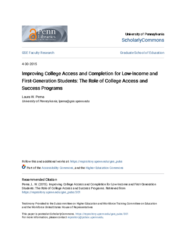 (PDF) Improving College Access and Completion for Low-Income and First ...
