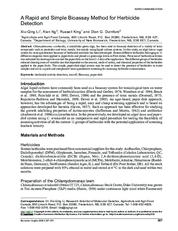 (PDF) A rapid and simple bioassay method for herbicide detection
