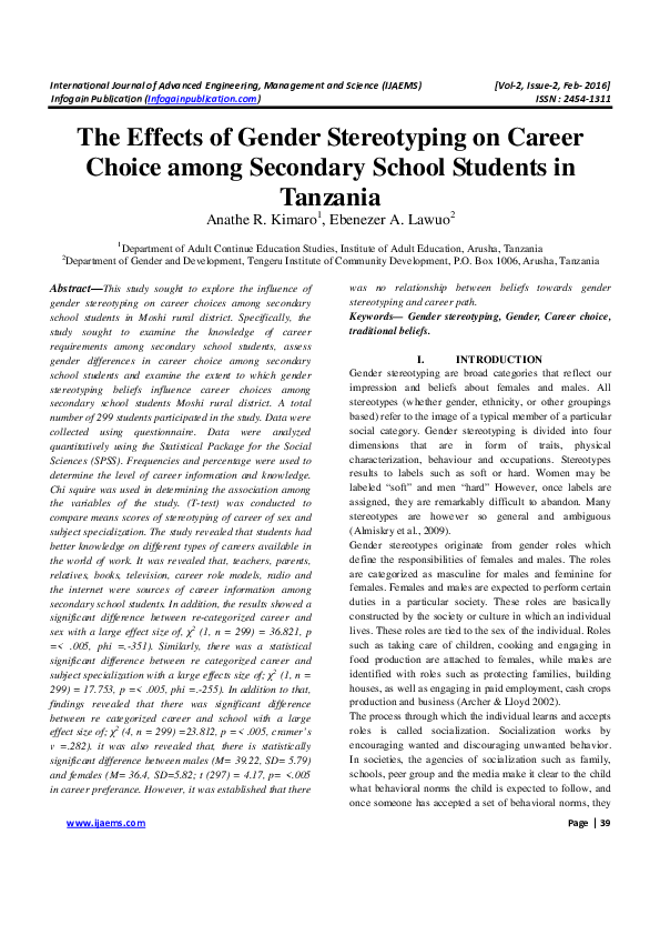 (PDF) The Effects of Gender Stereotyping on Career Choice among ...