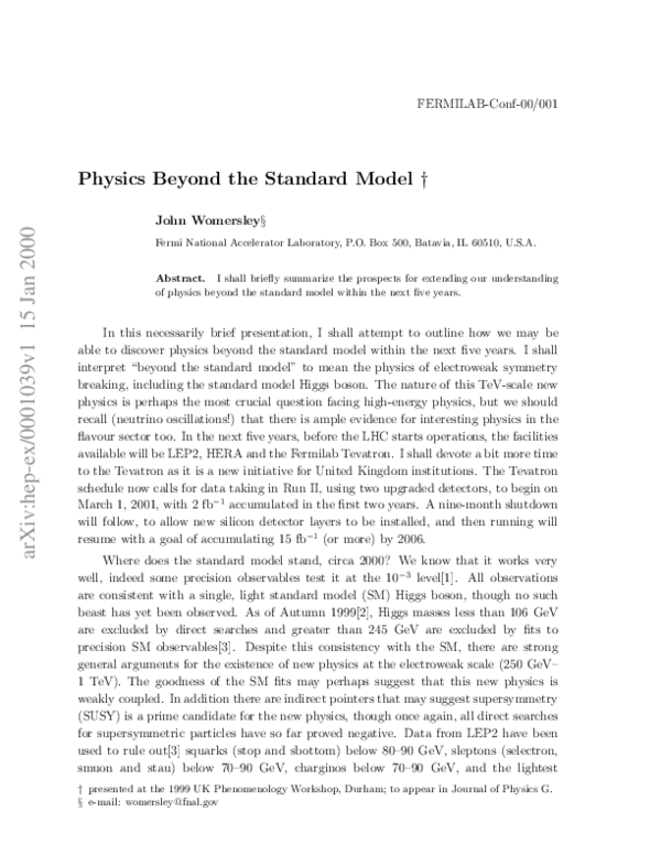 (PDF) Physics beyond the standard model