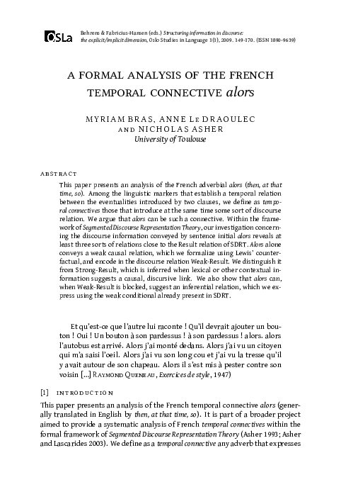 (PDF) A formal analysis of the french temporal connective alors ...