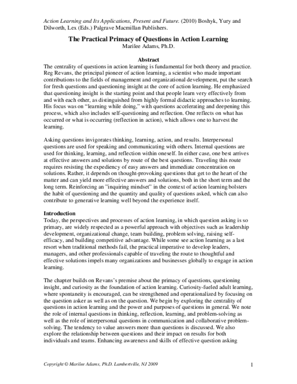 (PDF) The Role of Questions in Action Learning