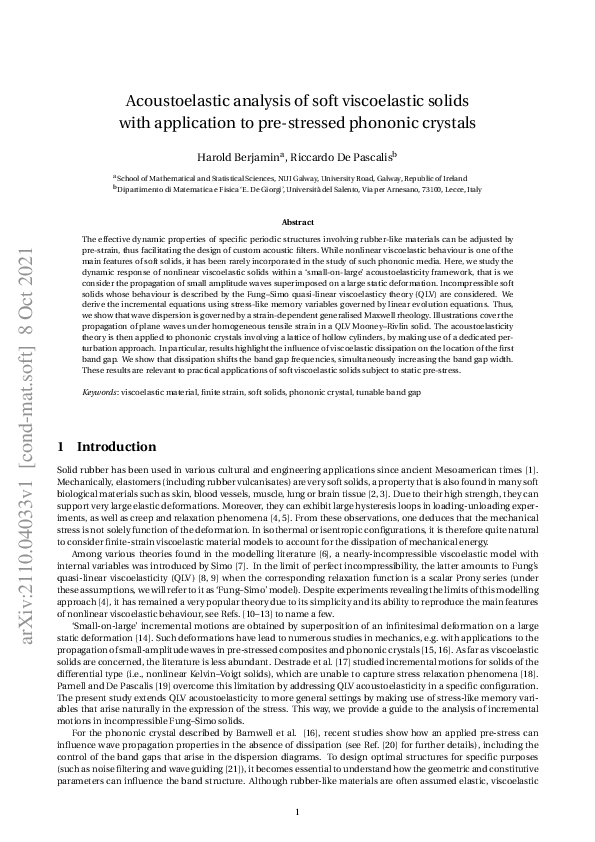 (PDF) Acoustoelastic analysis of soft viscoelastic solids with application to pre-stressed ...