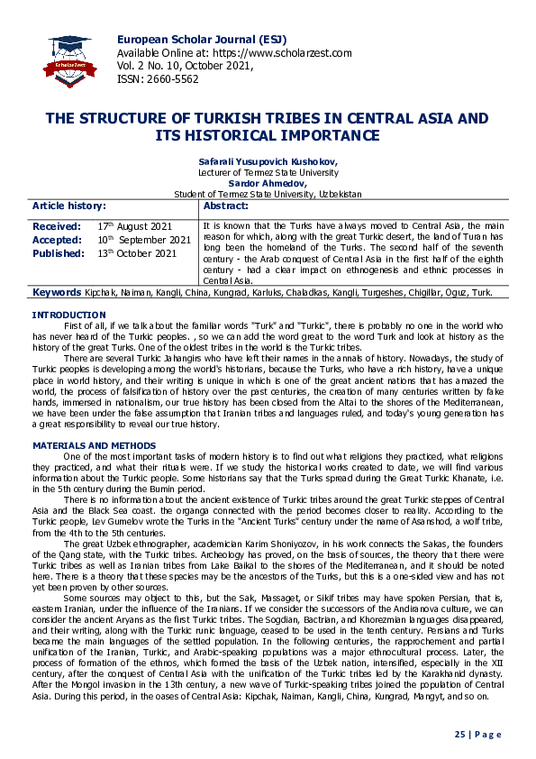(PDF) THE STRUCTURE OF TURKISH TRIBES IN CENTRAL ASIA AND ITS ...