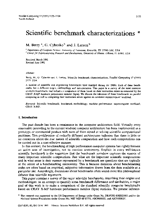 (PDF) Scientific benchmark characterizations*