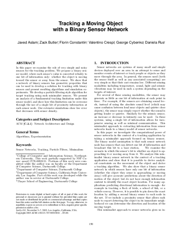 Pdf Tracking A Moving Object With A Binary Sensor Network George
