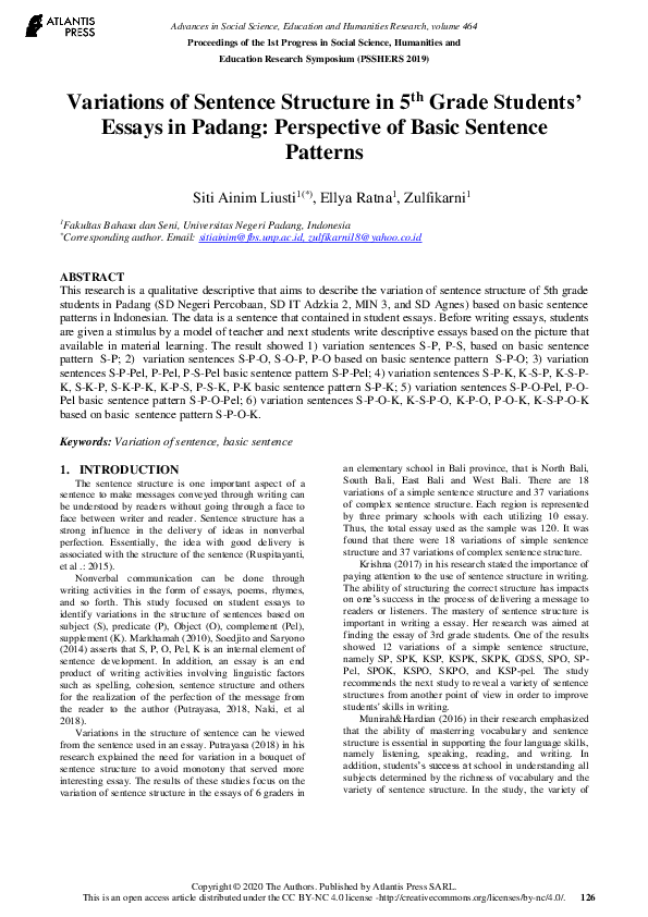 (PDF) Variations of Sentence Structure in 5th Grade Students’ Essays in ...