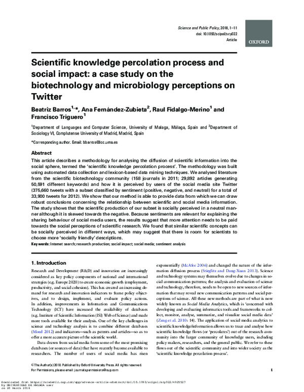 (PDF) Scientific knowledge percolation process and social impact: a ...