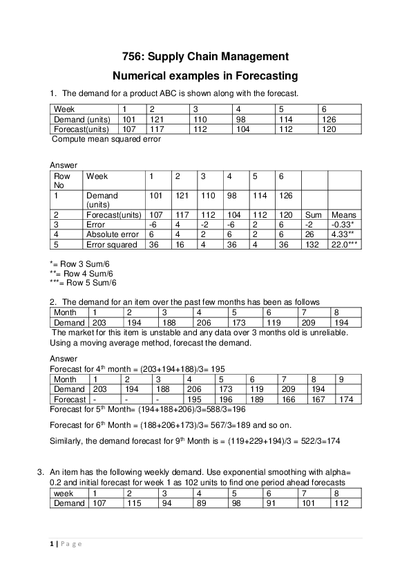 (PDF) SCM Some Numericals in Forecasting