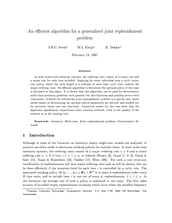 (PDF) An efficient algorithm for a generalized joint replenishment problem