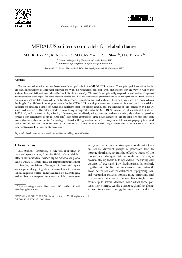 (PDF) MEDALUS soil erosion models for global change