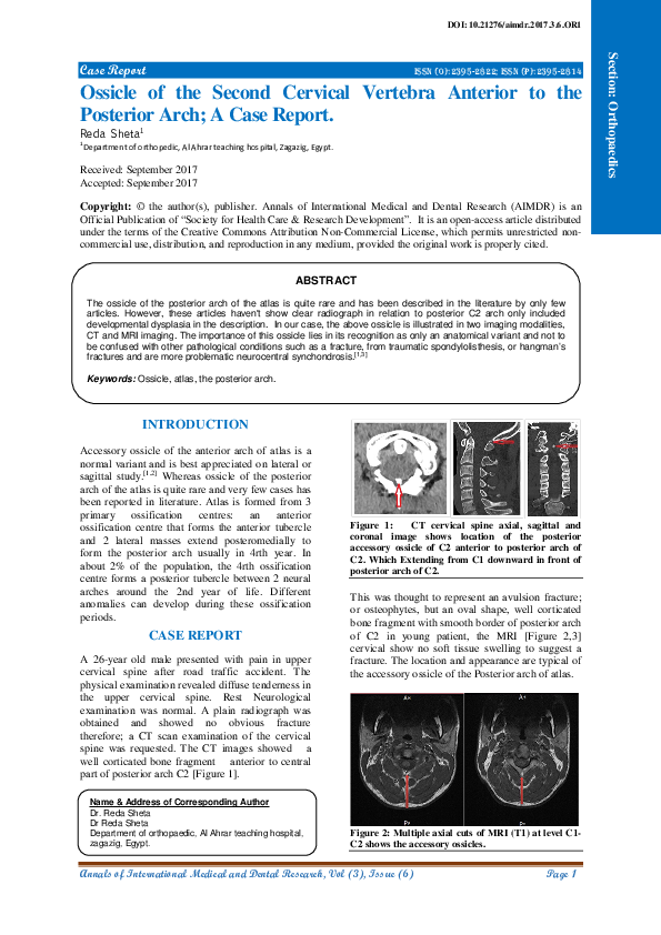 (PDF) Ossicle of the Second Cervical Vertebra Anterior to the Posterior ...
