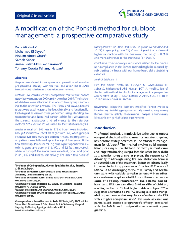 (PDF) A modification of the Ponseti method for clubfoot management: a ...