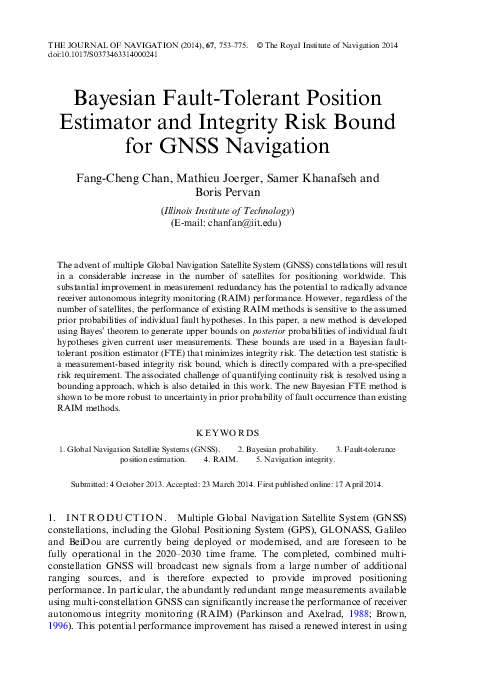 Pdf Bayesian Fault Tolerant Position Estimator And Integrity Risk