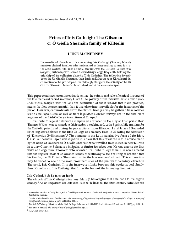 (PDF) Priors of Inis Cathaigh: The Gilsenan or Ó Giolla Sheanáin family ...