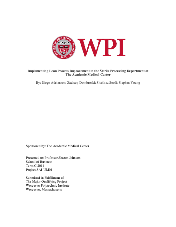 (PDF) Implementing Lean Process Improvement in the Sterile Processing Department at the Academic ...