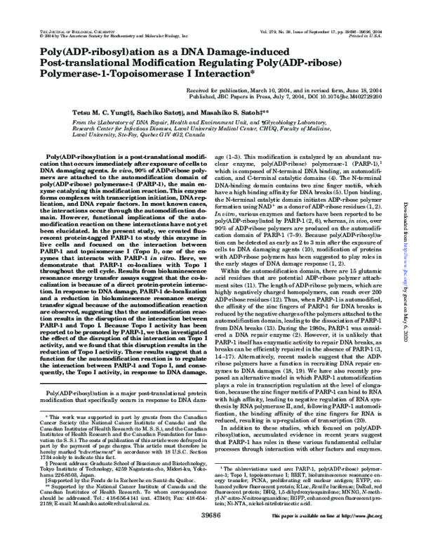 (PDF) Poly(ADP-ribosyl)ation as a DNA damage-induced post-translational modification regulating ...
