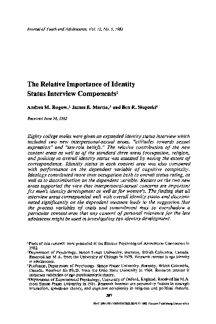 (PDF) The relative importance of identity status interview components