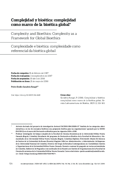 (PDF) Complejidad y bioética: complejidad como marco de la bioética global - Complexity and ...