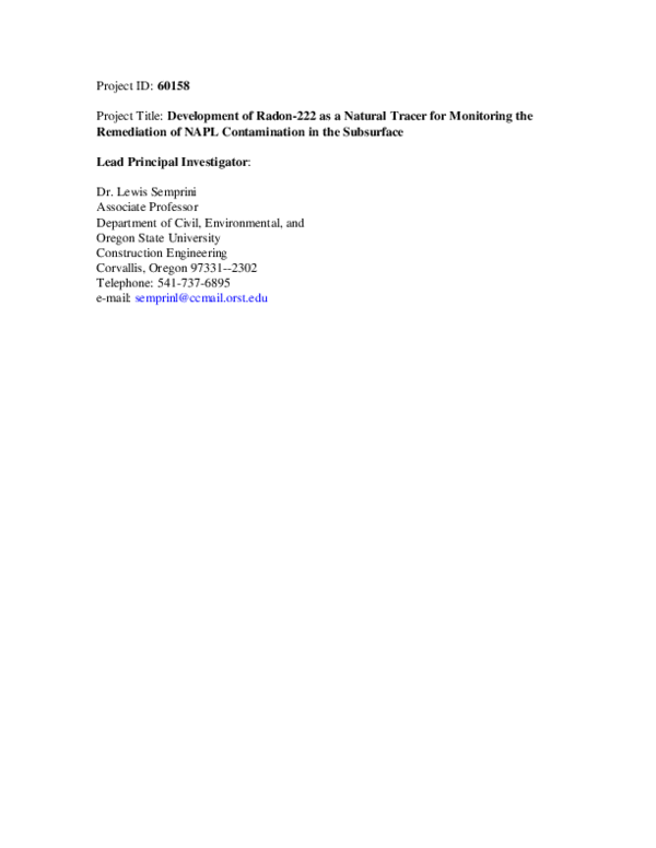 (PDF) Development of Radon as a Natural Tracer for Monitoring the ...