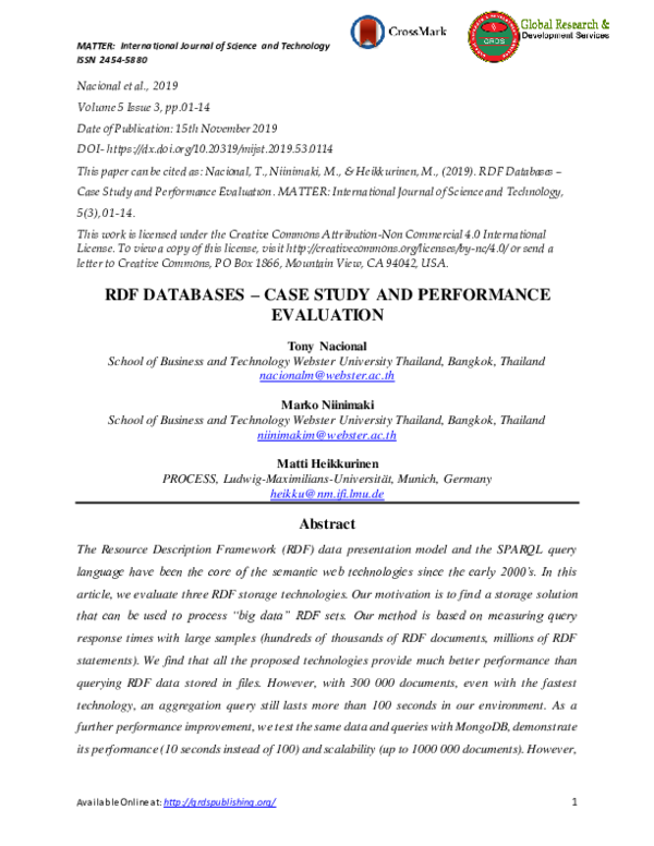 (PDF) RDF Databases – Case Study and Performance Evaluation