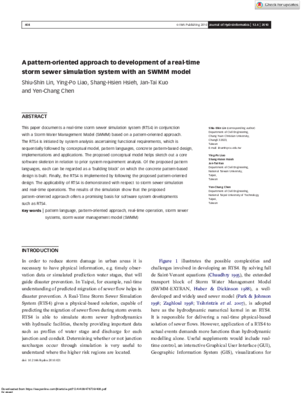 Pdf A Pattern Oriented Approach To Development Of A Real Time Storm Sewer Simulation System