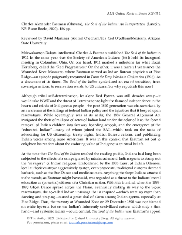 (PDF) 'The Soul of the Indian: An Interpretation' by Charles A Eastman ...