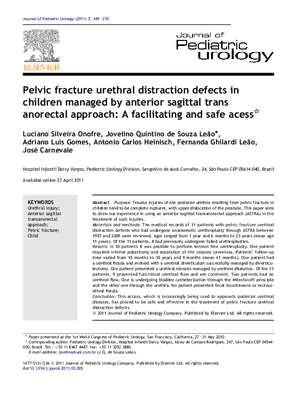 (PDF) Pelvic fracture urethral distraction defects in children managed ...