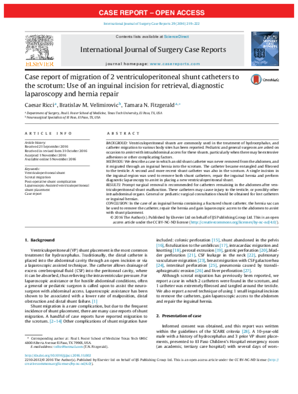 (PDF) Case report of migration of 2 ventriculoperitoneal shunt ...