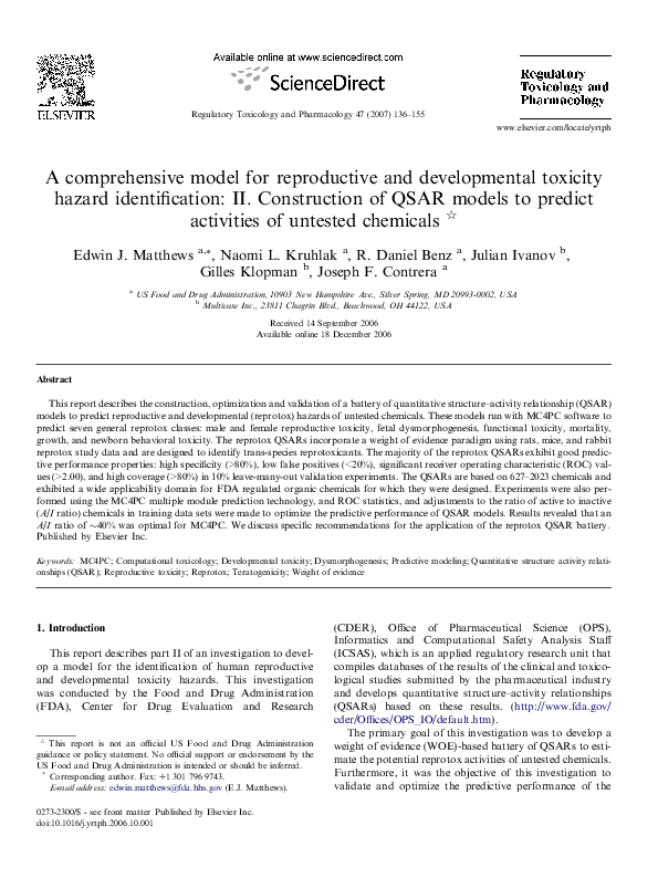 (PDF) A comprehensive model for reproductive and developmental toxicity ...