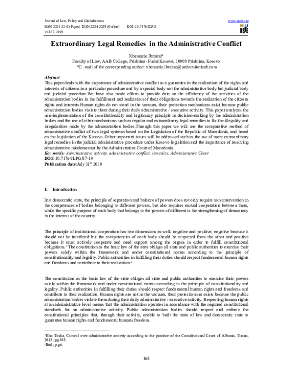 (PDF) Extraordinary Legal Remedies in the Administrative Conflict