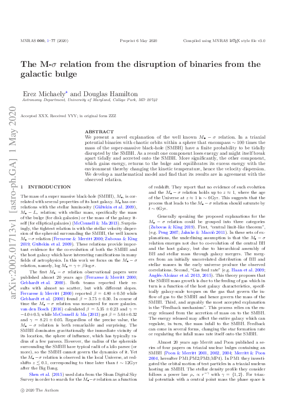 (PDF) The M-$\sigma$ relation from the disruption of binaries from the ...