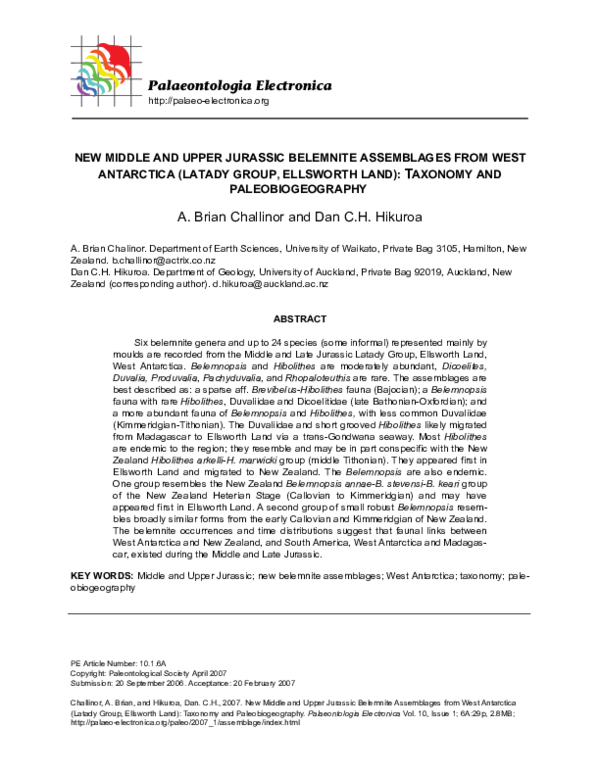 (PDF) New Middle and Upper Jurassic Belemnite Assemblages from West ...
